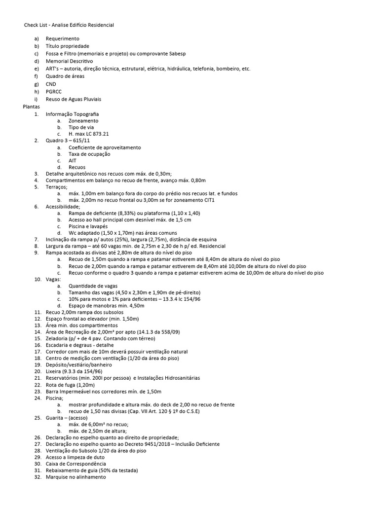 CheckList Edifício Residencial | PDF