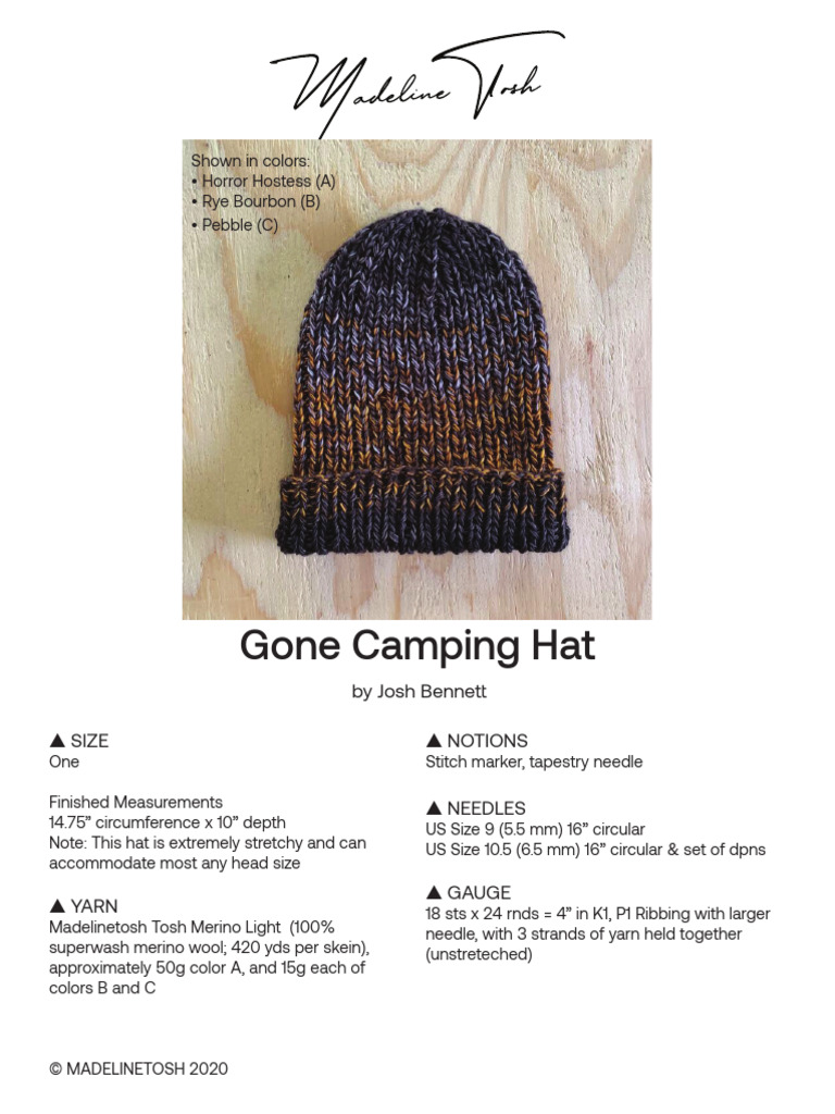 Gone-Camping-Hat | PDF | Knitting | Knitting Needle