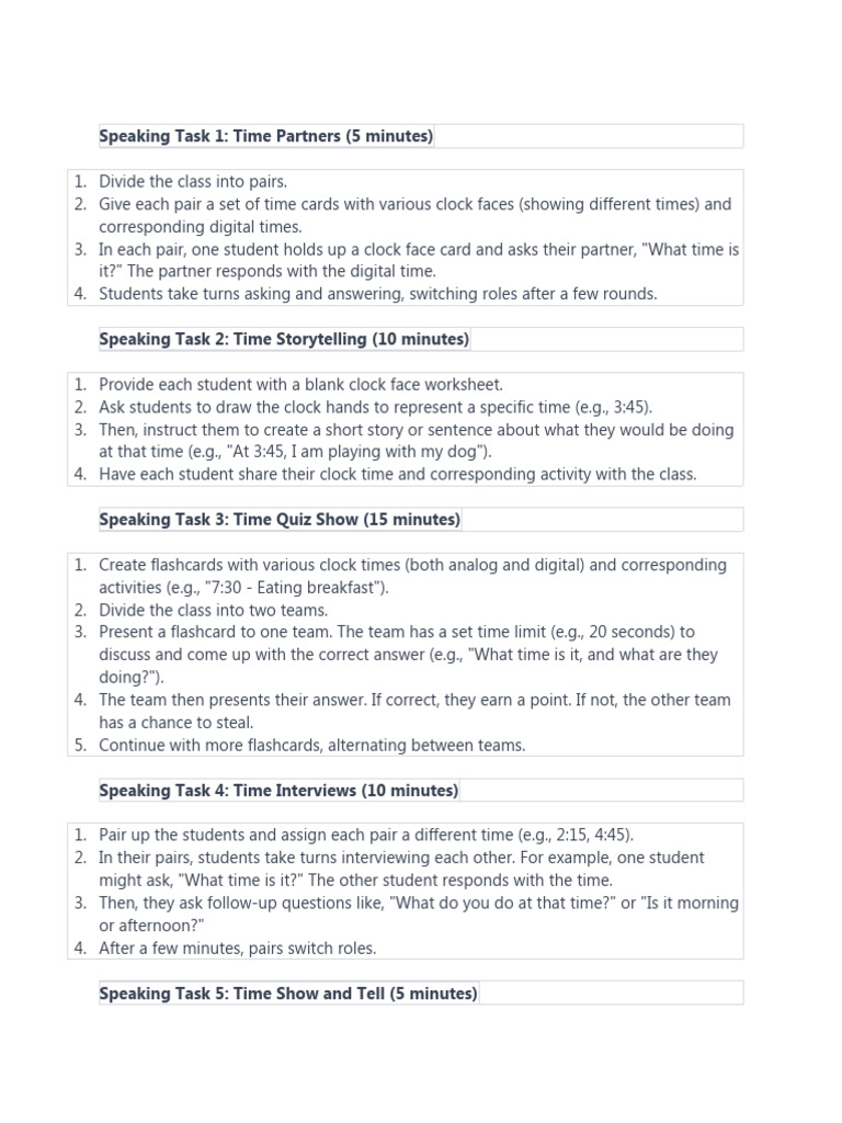 Telling The Time Tasks | PDF | Language Arts & Discipline