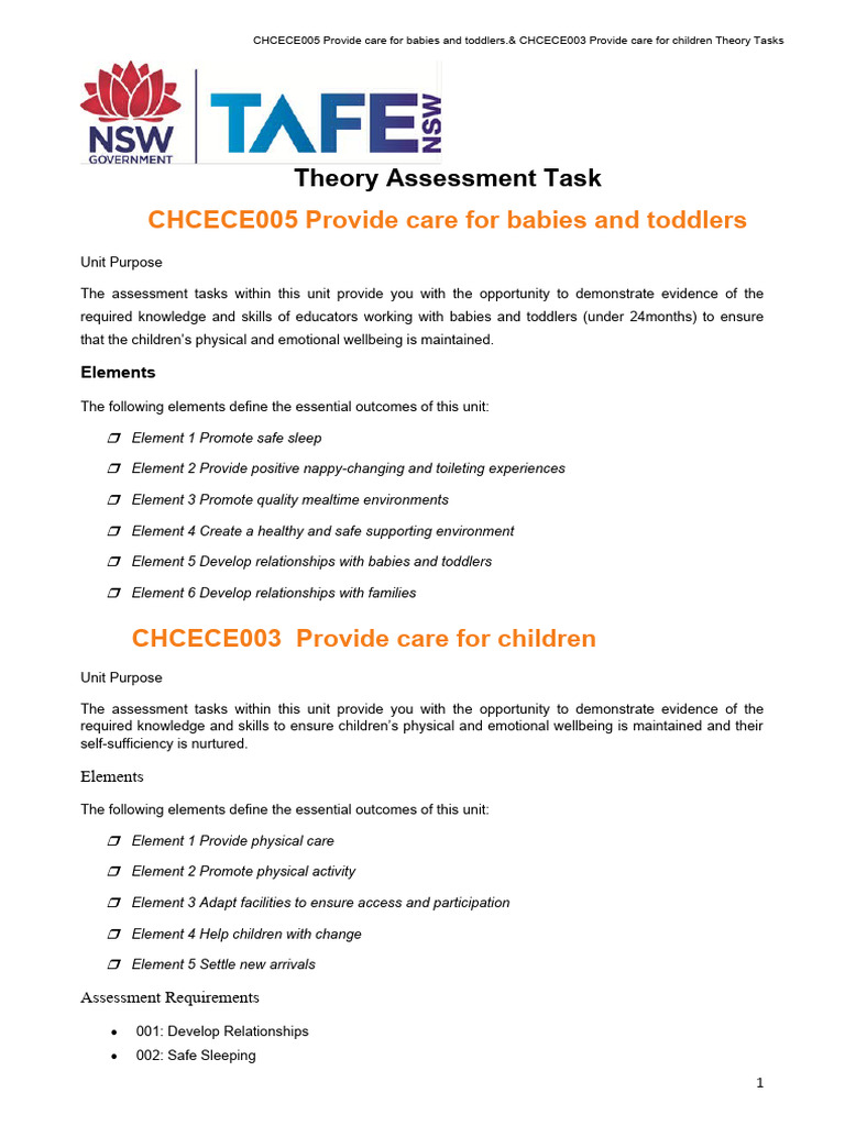 Chcece003 Chcece005 Theory Task 2017 | PDF | Infants | Toddler