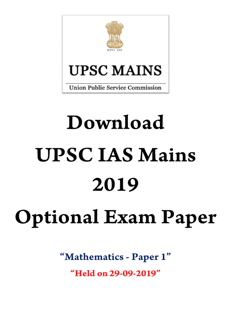 UPSC IAS CSE Mains 2019 Mathematics Paper 1 Optional Subject Exam Question Paper - WWW ...