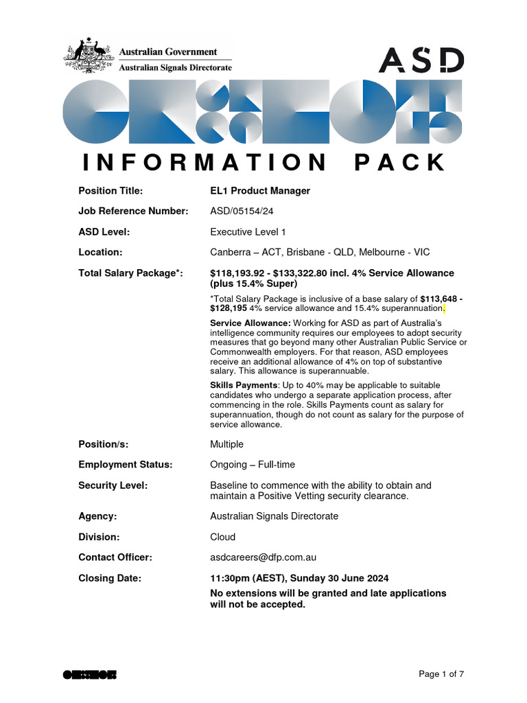 EL1 Product Manager - JIP - 1 | PDF | Security Clearance | Employment