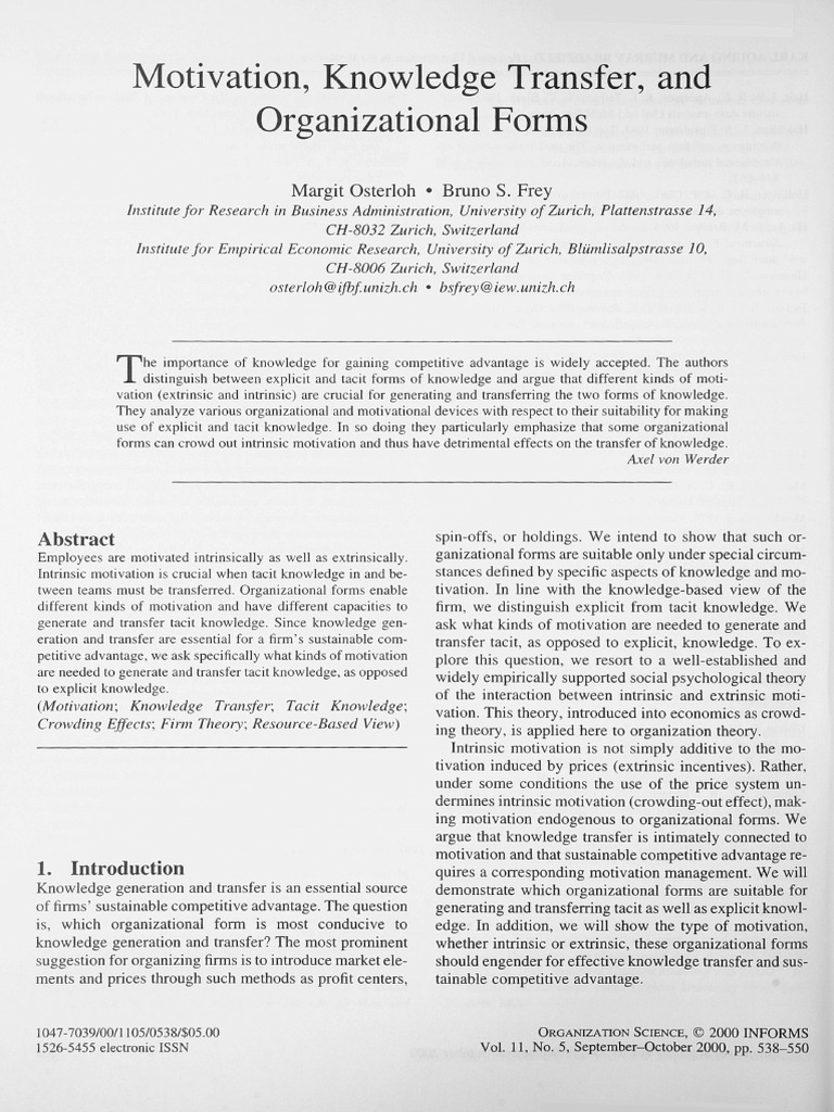 Motivation Knowledge Transfer and Organizational Forms | PDF ...
