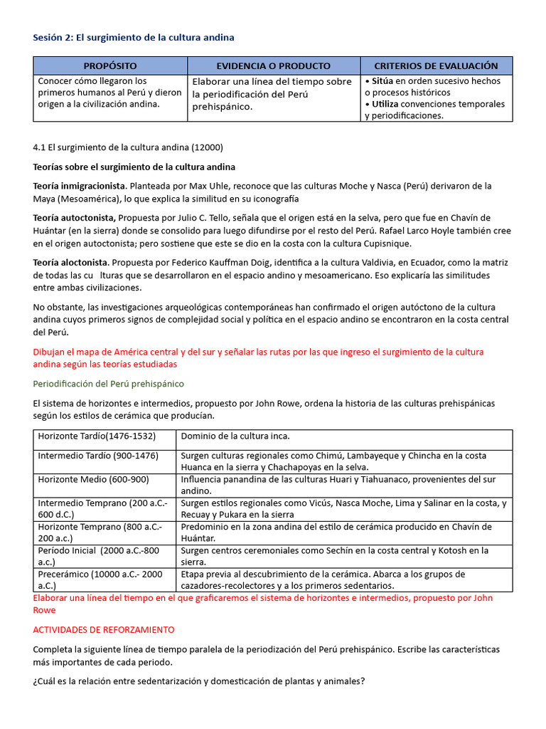 Sesión 2 Ccss 1º | PDF | Arqueología | Perú