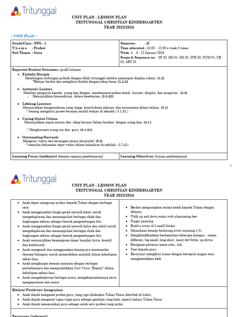 Week 1 Unit & Lesson Plan PPG | PDF