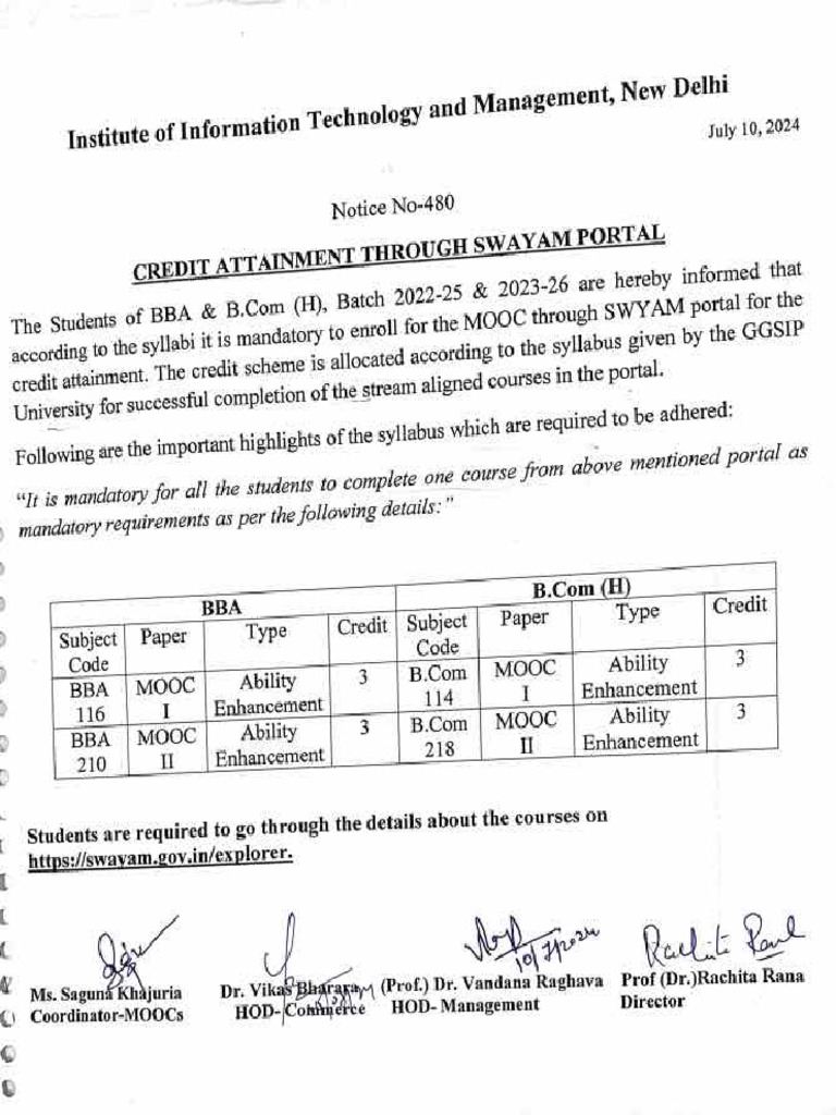MOOC NOTICE BBA & B.com (H) | PDF