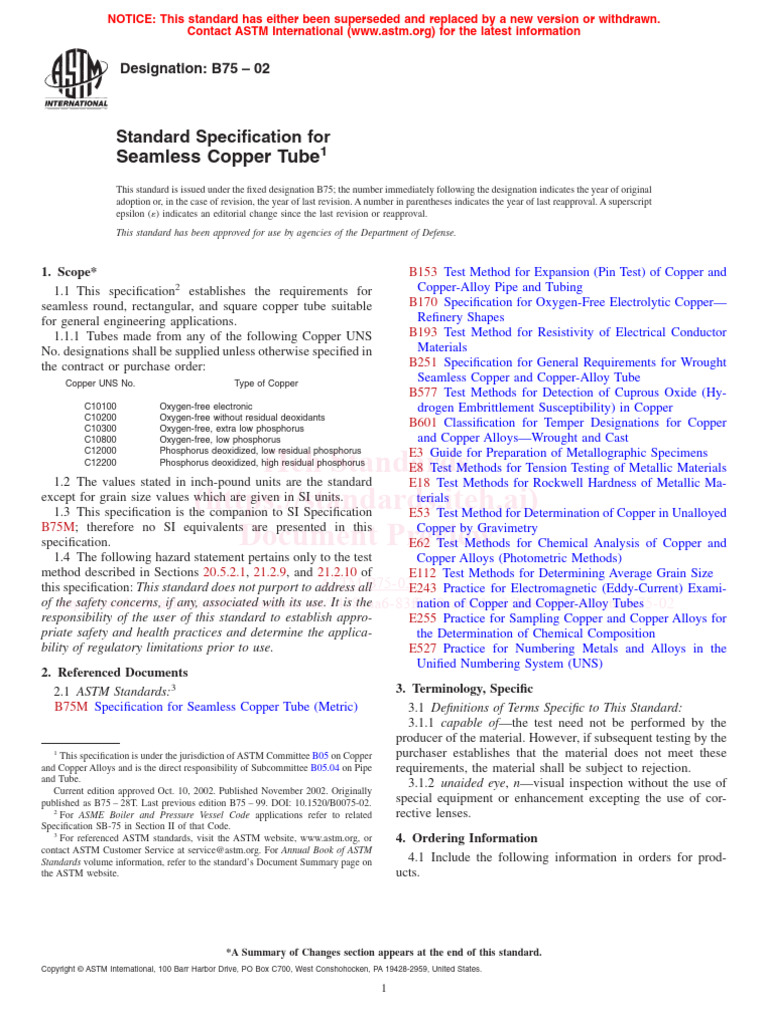 Astm B75 02 | PDF | Pipe (Fluid Conveyance) | Metals