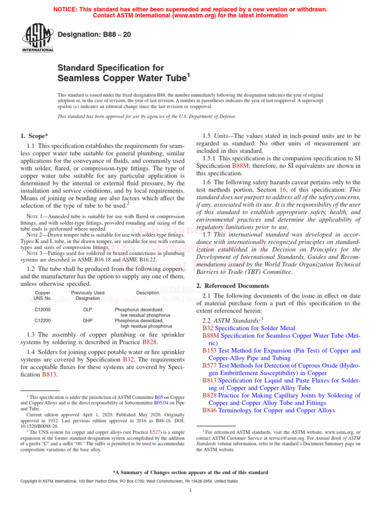 Astm B88 20 | PDF | Pipe (Fluid Conveyance) | Engineering Tolerance