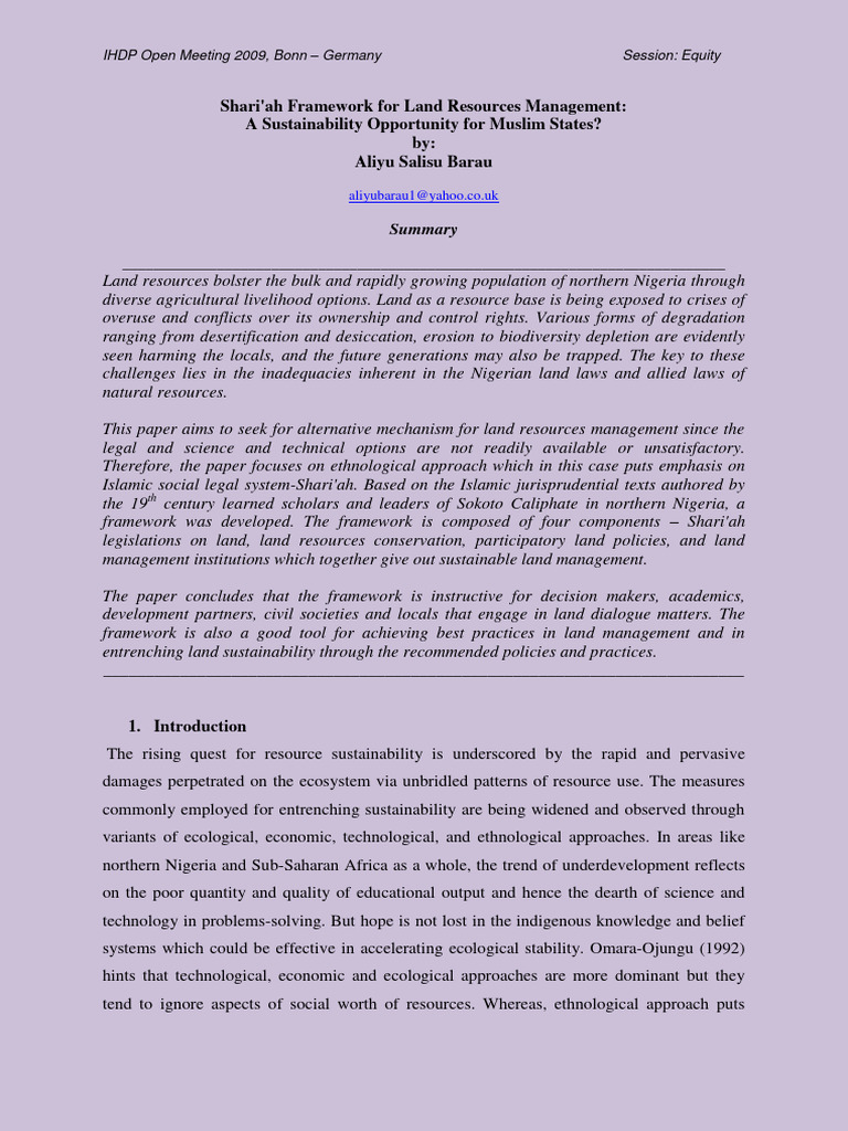 Shariah Framework For Land Resources Man | PDF | Nigeria | Sharia