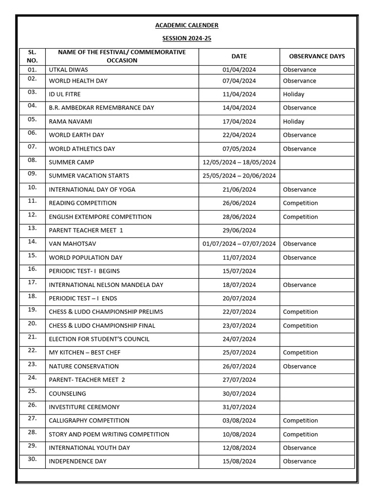 Academic Calender Session 2024-25 | PDF | Observances | Hindu Worship