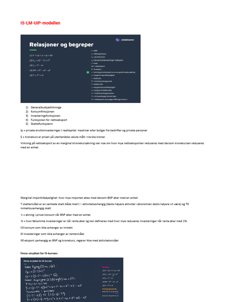 Enkel Eksamen Makro IS LM UIP Modellen | PDF