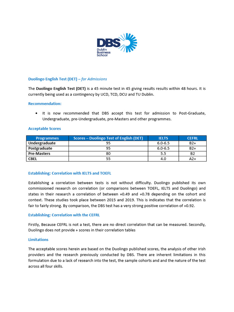 Duolingo English Test Dbs Admissions | PDF | International English ...