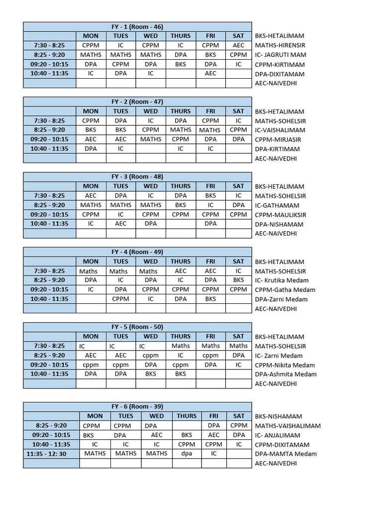 Fy Timetable | PDF