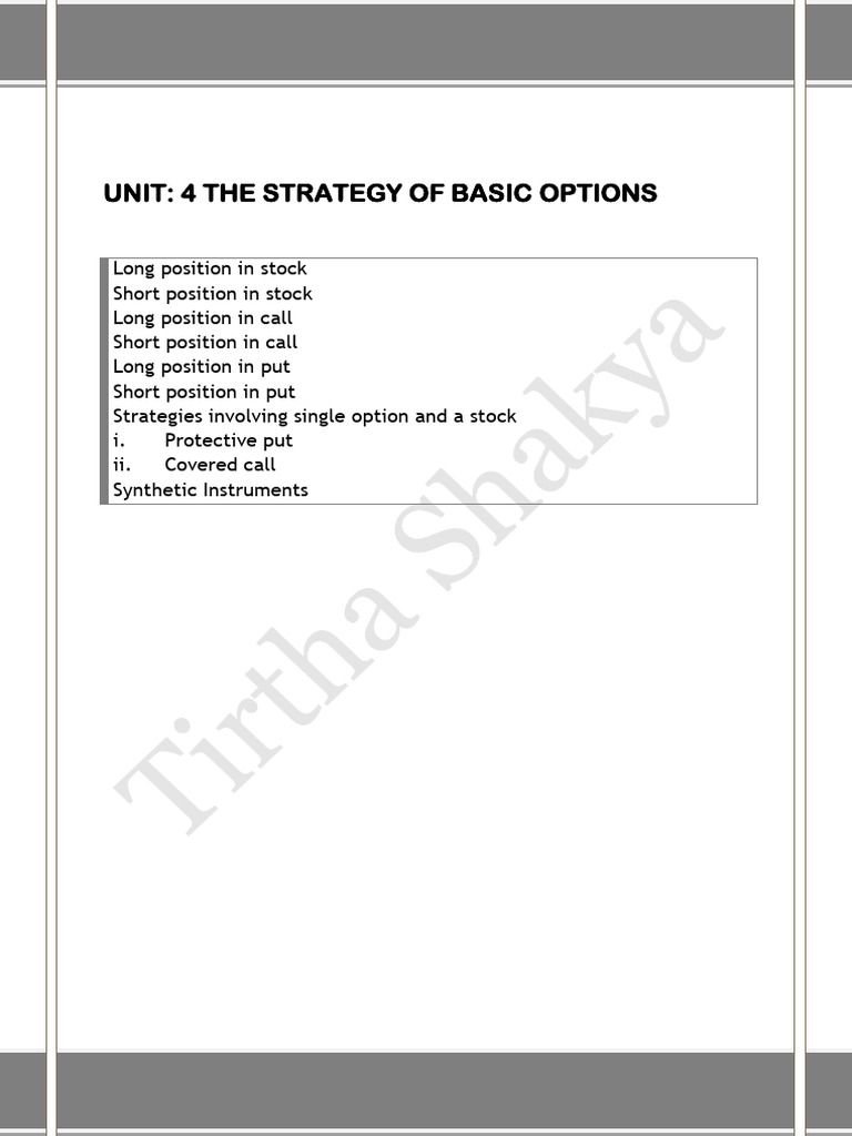 Unit 4 Strategy of Basic Options | PDF | Put Option | Option (Finance)