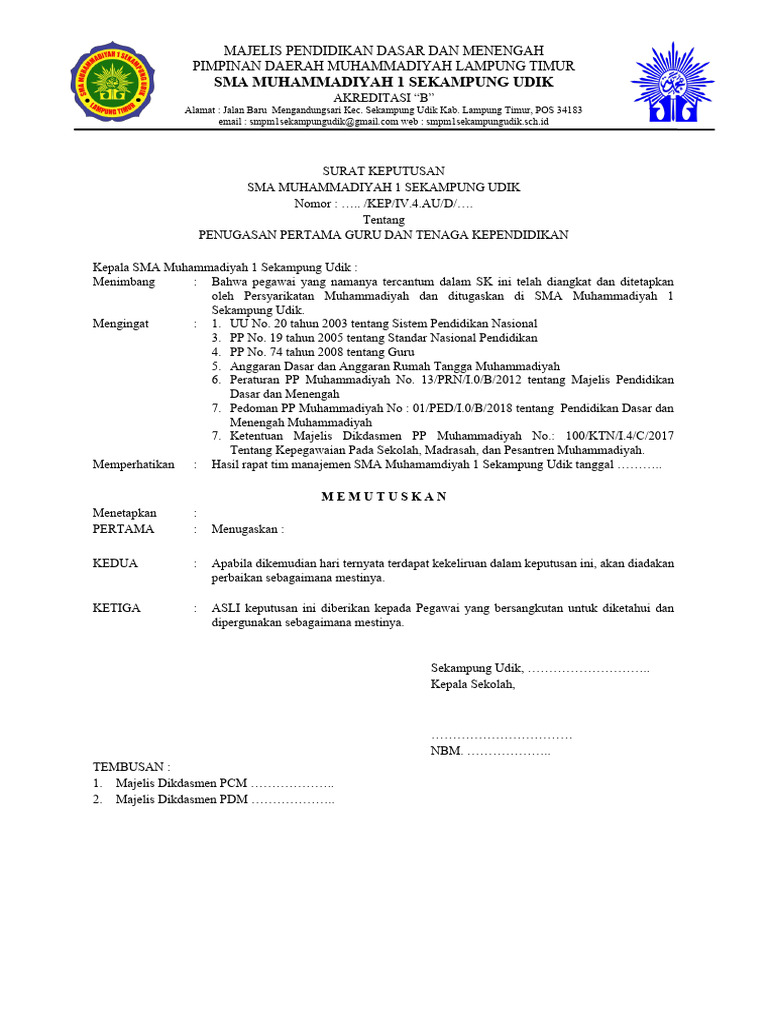 Contoh Surat Penugasan Pertama Dari Kepala Sekolah | PDF