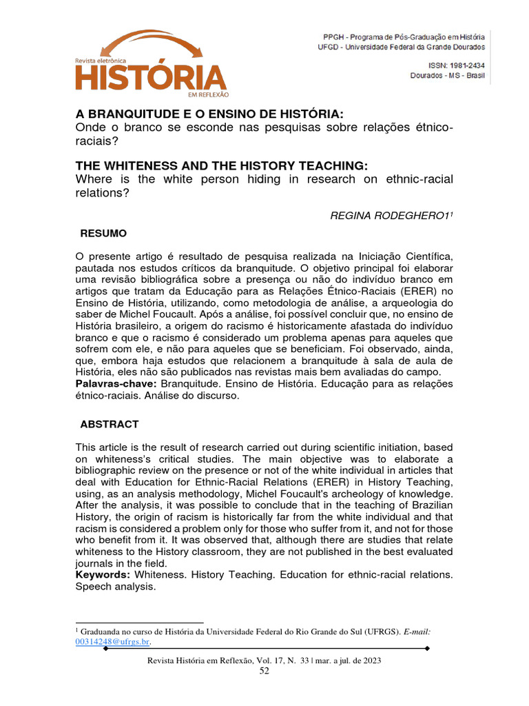 Rodeghero J Regina | PDF | Racismo | Discriminação e Relações Raciais