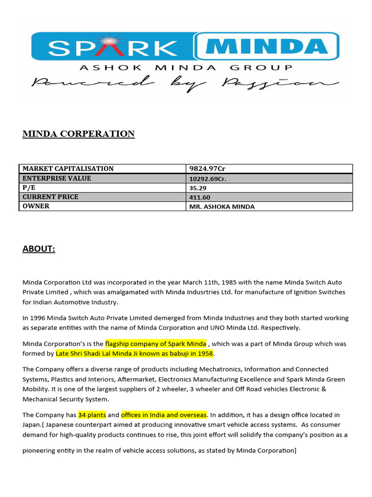 Minda Coorperation | PDF | Equity (Finance) | Vehicles