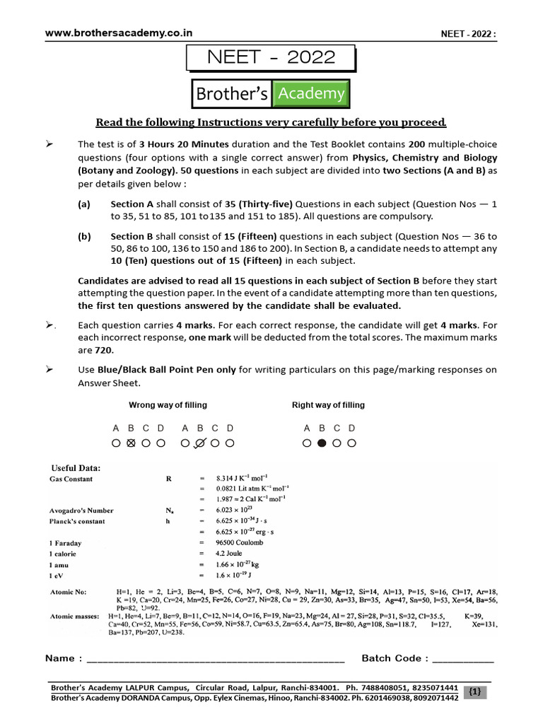 Neet 2022 - Paper | PDF | Standardized Tests | Student Assessment And ...