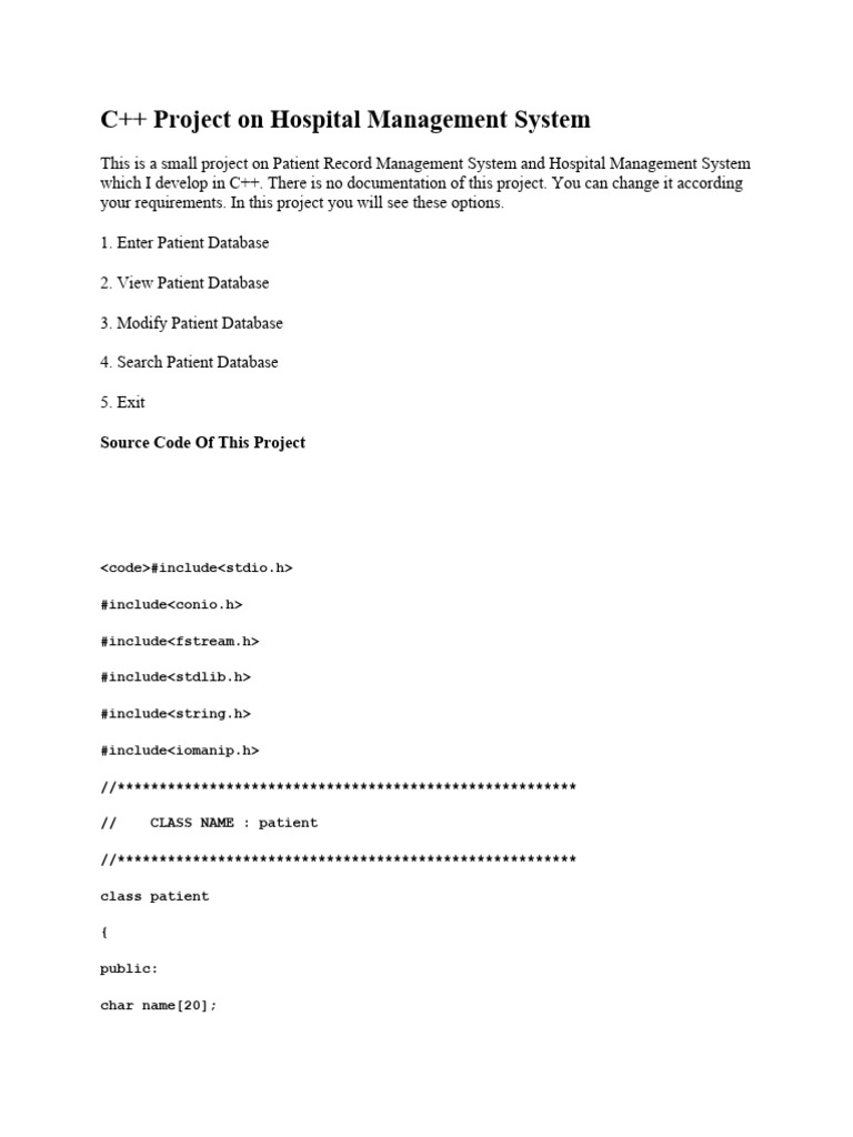 Hospital Management System C++ | PDF | C++ | Databases