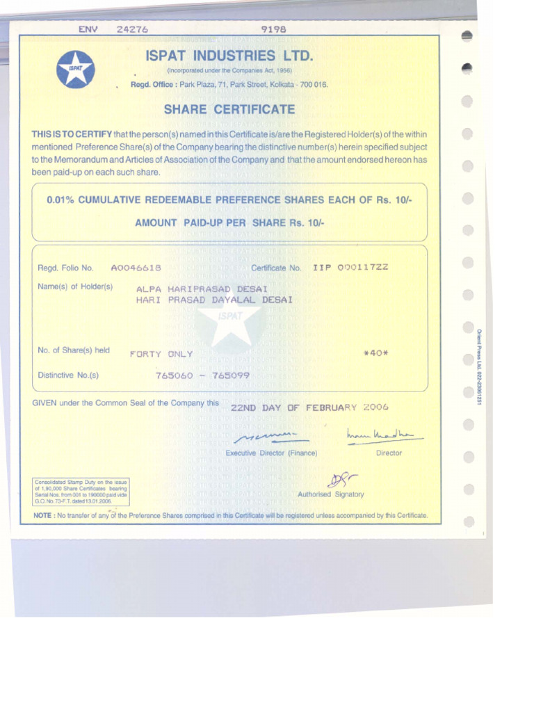 Ispat Certificate | PDF