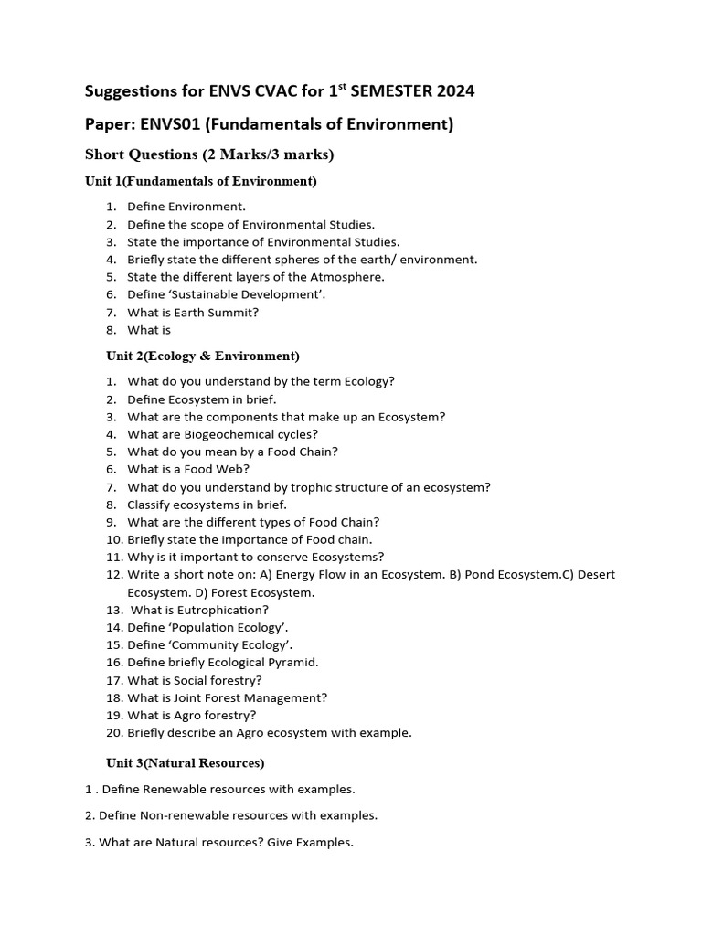 Suggestions For ENVS CVAC For 1st SEMESTER | PDF | Ecology | Biodiversity