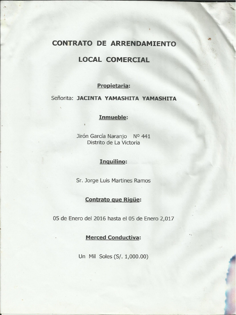 Contrato de Arrendamiento Local Jr. Garcia Naranjo 441 | PDF