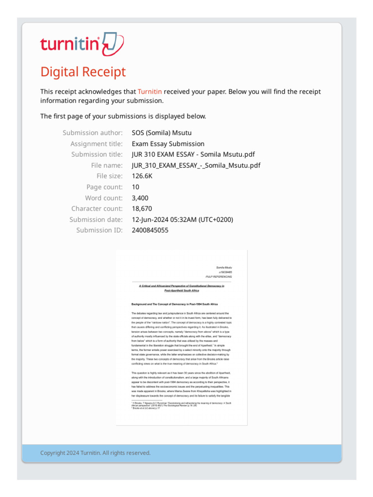 Receipt - JUR 310 EXAM ESSAY - Somila Msutu PDF | PDF | Computers