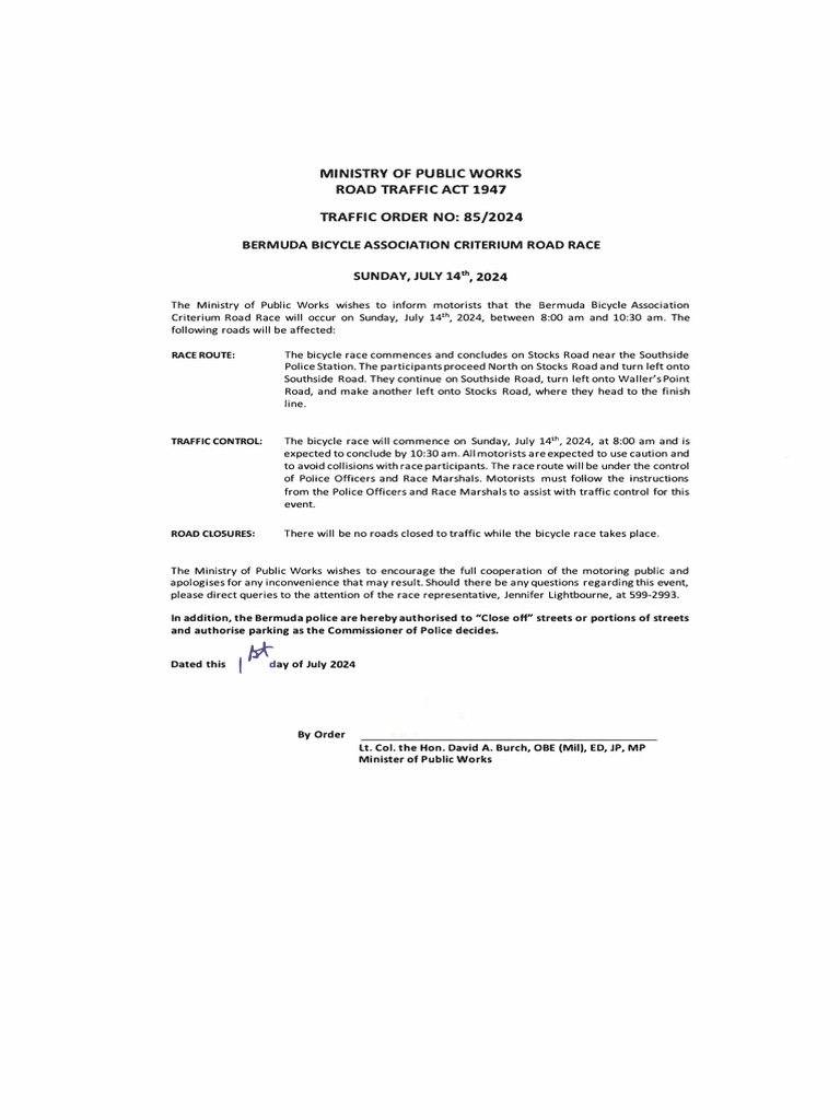 Bermuda Criterium Road Race Notice 2024 | PDF | Business
