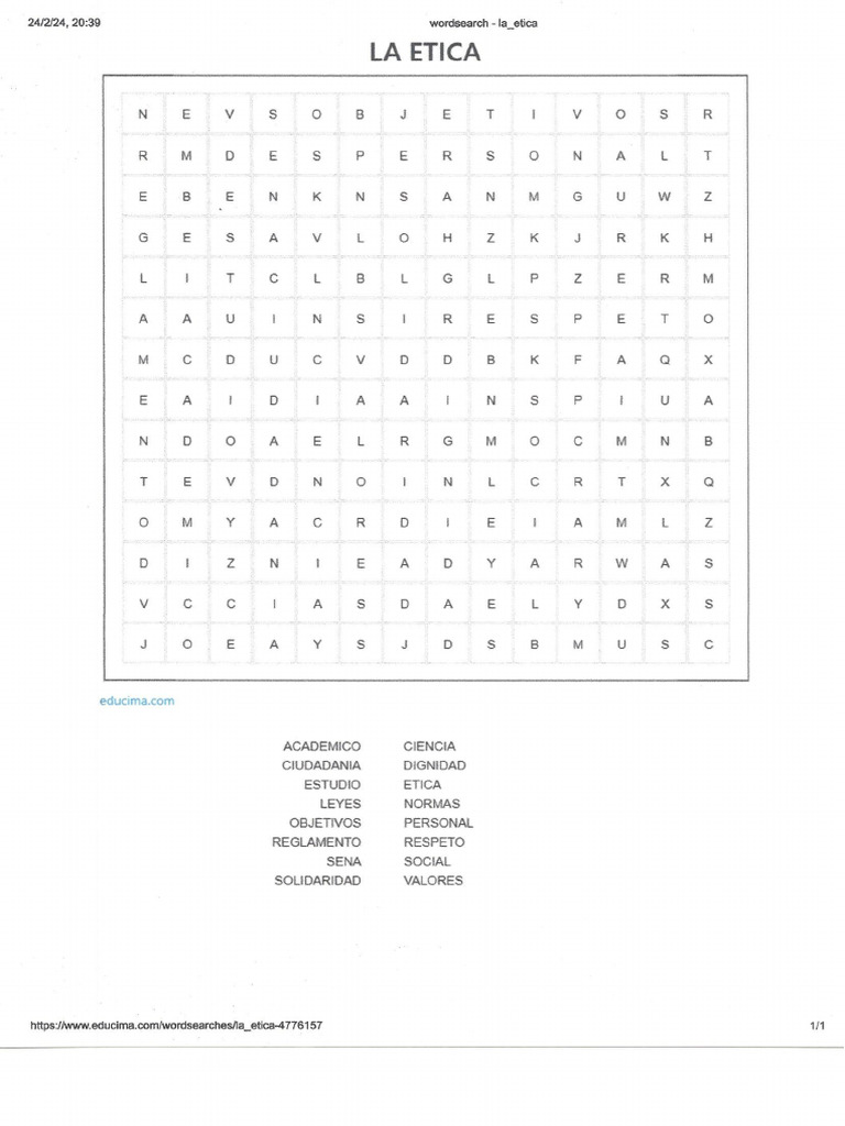 Sopa de Letras Etica | PDF