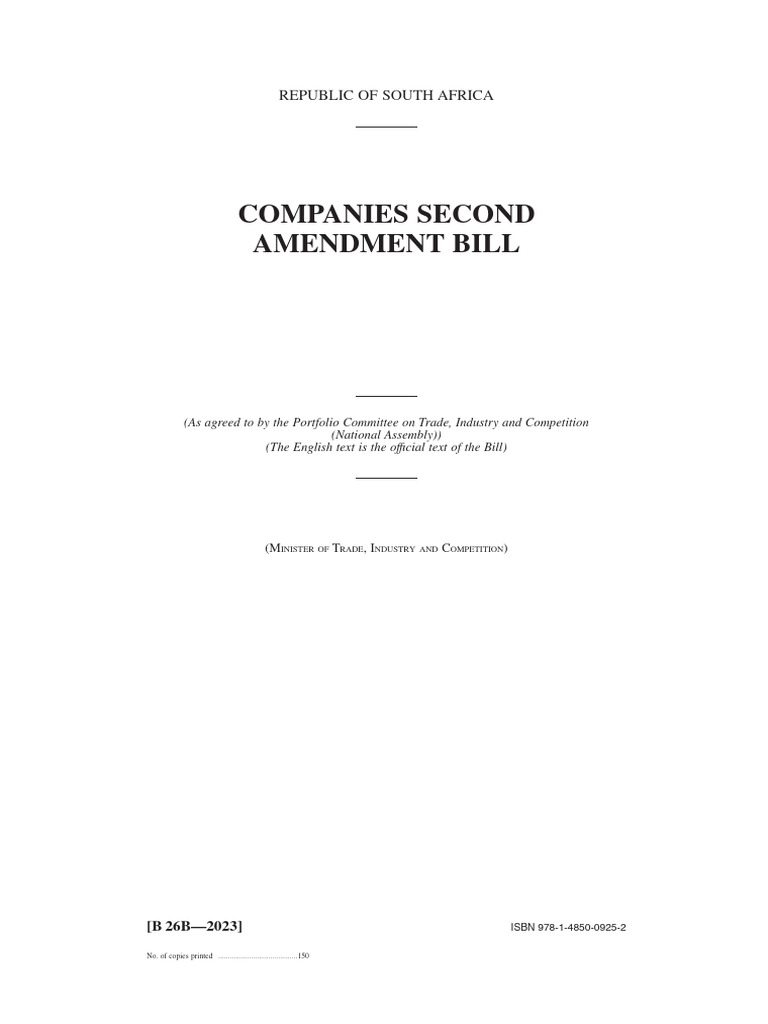 B26B 2023 Companies Second Amendment Bill | PDF | Bill (Law) | Constitution