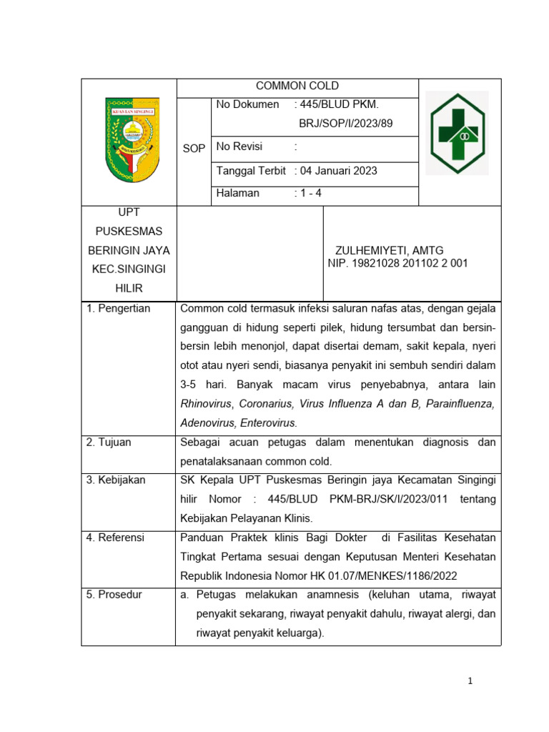 Sop Common Cold | PDF | Pengembangan Diri | Kesehatan Holistik