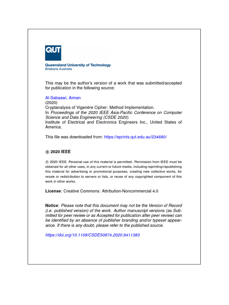 Cryptanalysis of Vigen Re Cipher Method Implementation | PDF ...