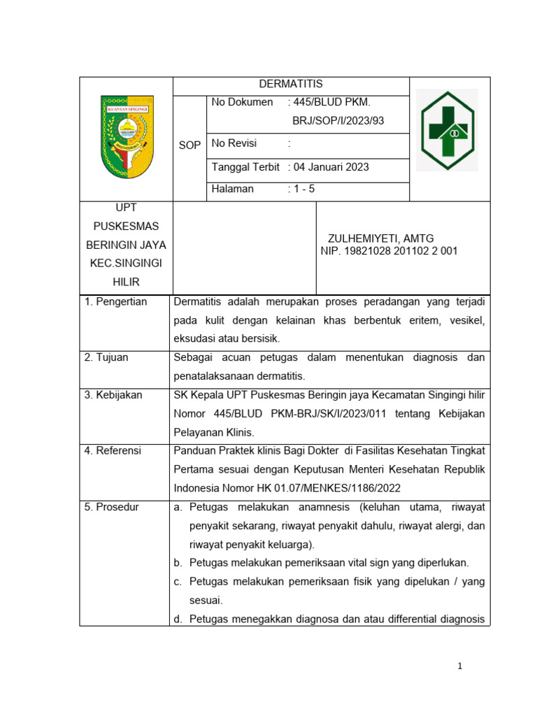 Prosedur Penanganan Dermatitis di Puskesmas | PDF