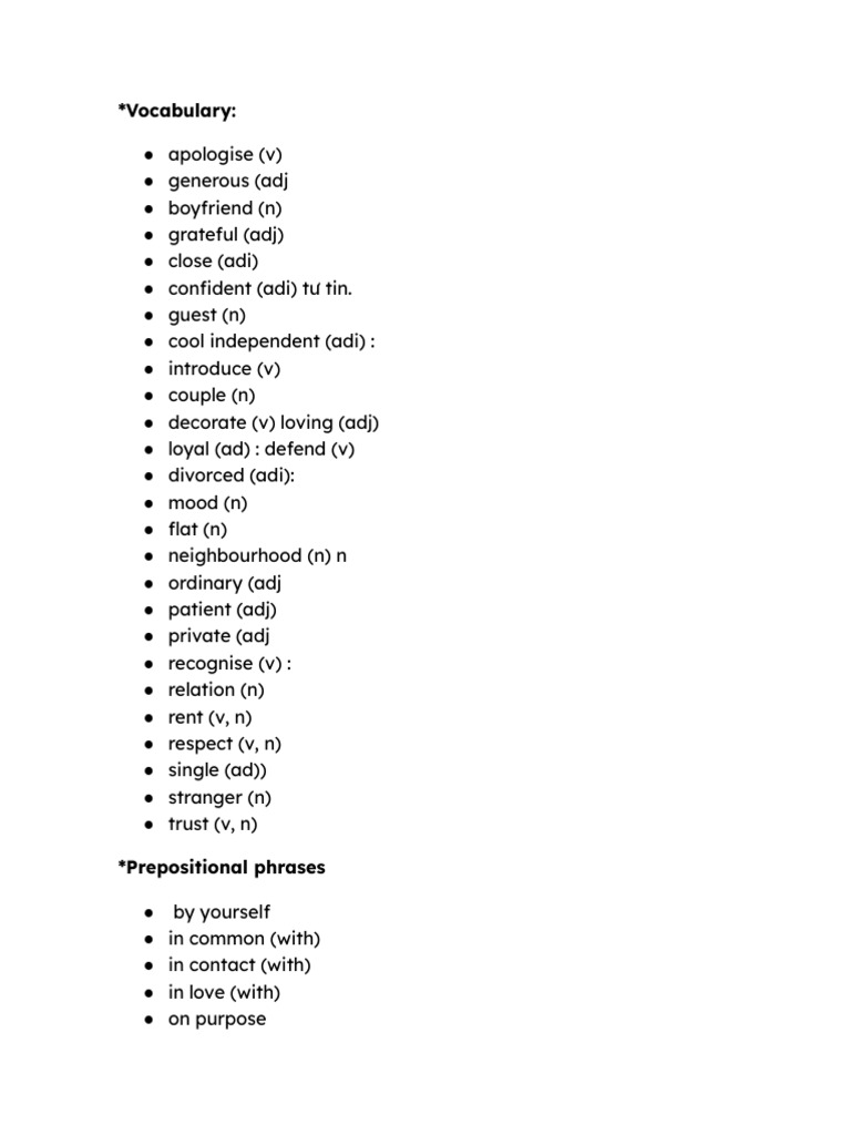 Word List For Destination Unit 12 B1 | PDF