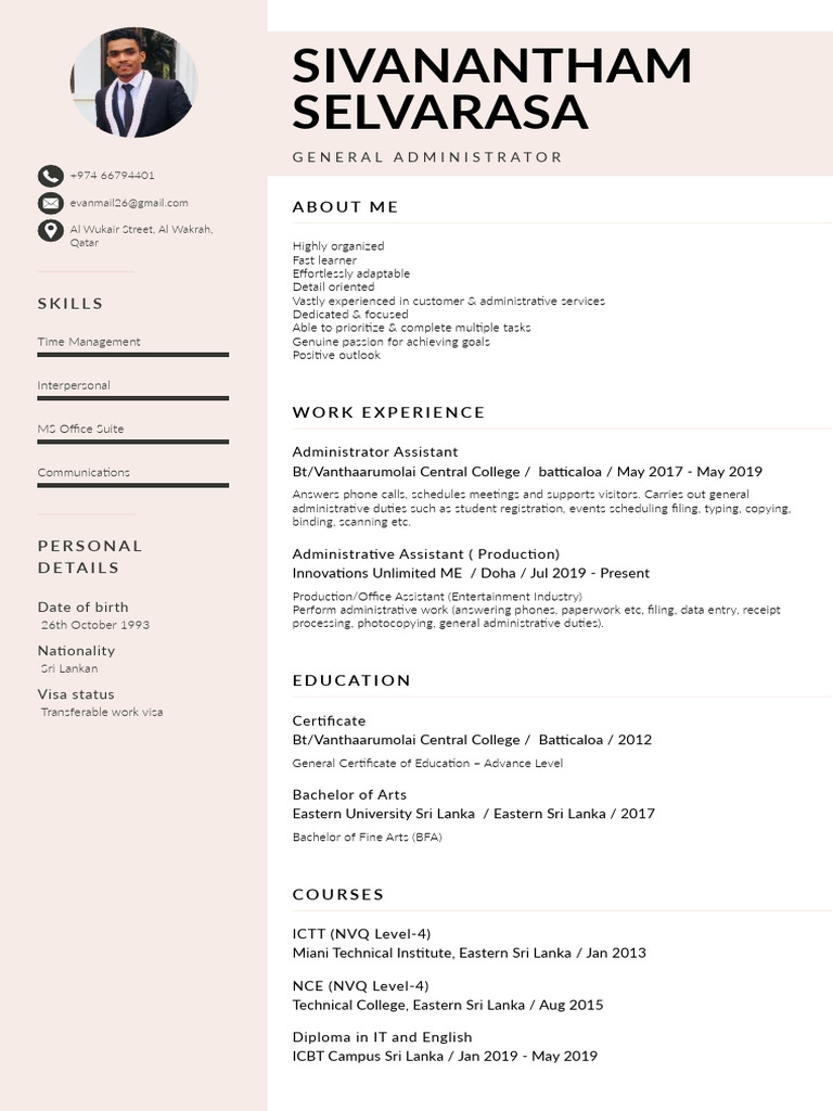 Siva CV For General Administrator | PDF | Vocational Education