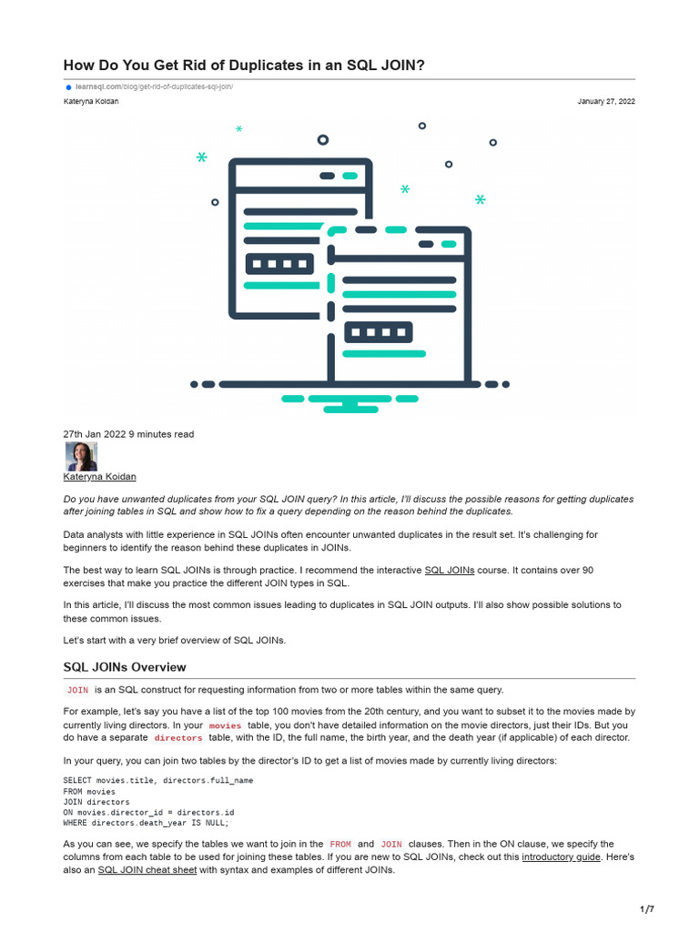 How Do You Get Rid Of Duplicates In An Sql Join Pdf Sql Databases
