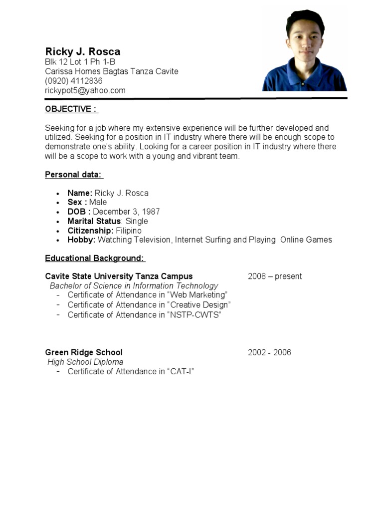 IT Job Seeker Resume of Ricky Rosca | PDF | Career & Growth