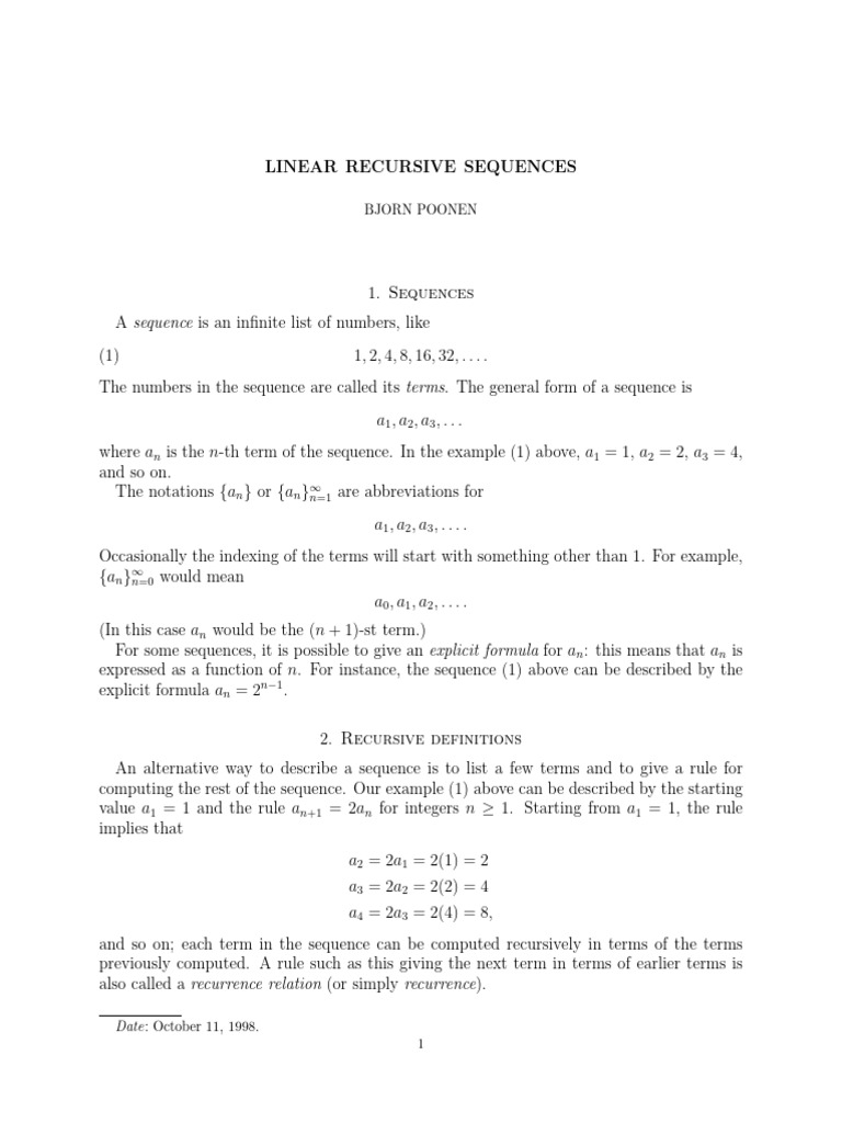 Linear Pdf Recurrence Relation Sequence 