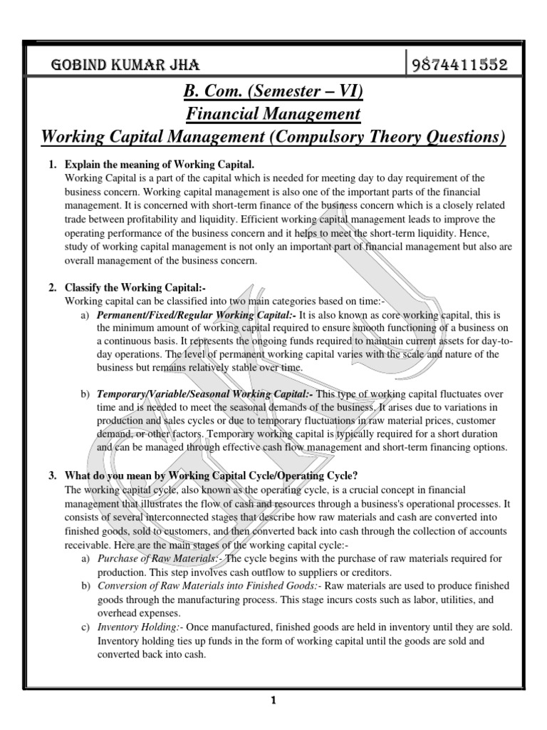 Working Capital Requirements Explained | PDF | Working Capital | Inventory