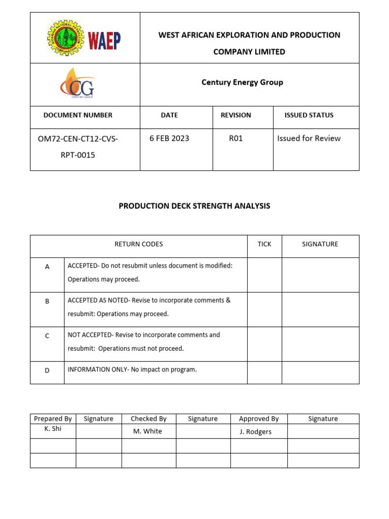 Markup Doc Om72 Cen Ct12 Cvs RPT 0015 r01 Production Deck Strength ...