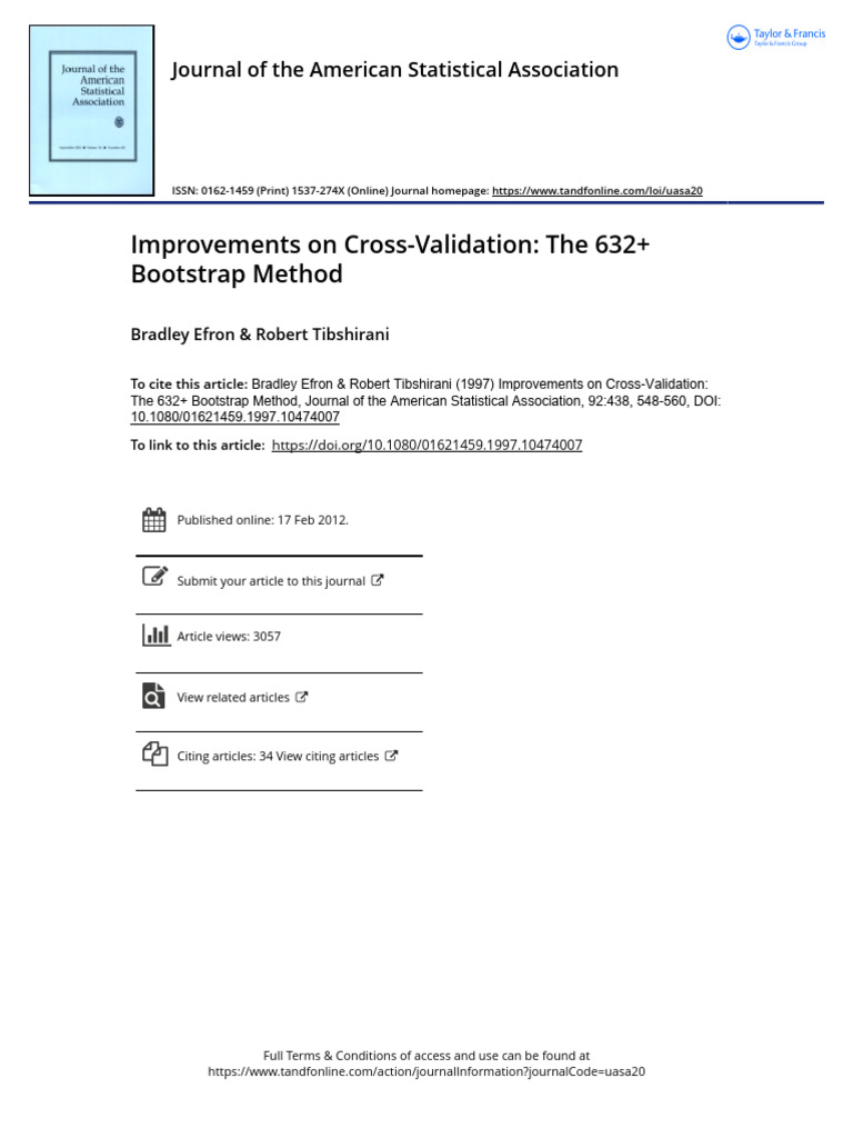 Improvements On Cross Validation The 632 Bootstrap Method | PDF | Cross ...