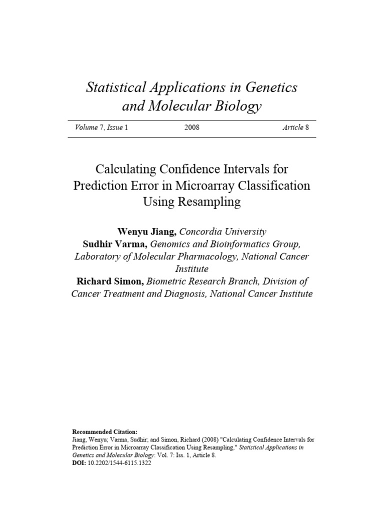 Calculating Confidence Intervals For Prediction Error in Microarray Classification Using ...