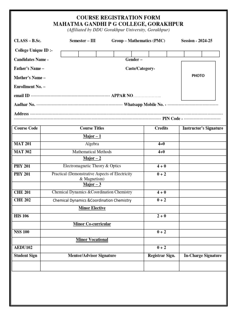 Course Registration Form BSC 3 Sem | PDF | Theoretical Physics ...
