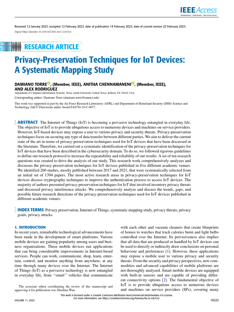 Privacy-Preservation Techniques For IoT Devices A Systematic Mapping Study | PDF | Internet Of ...