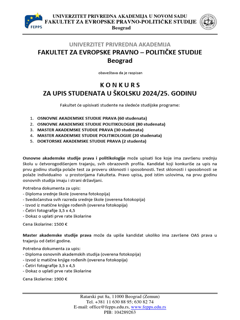 Konkurs Za Upis U 2024-2025 | PDF