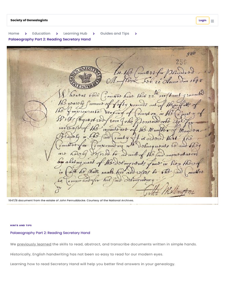 Palaeography Part 2: Reading Secretary Hand | PDF | Letter Case | Genealogy