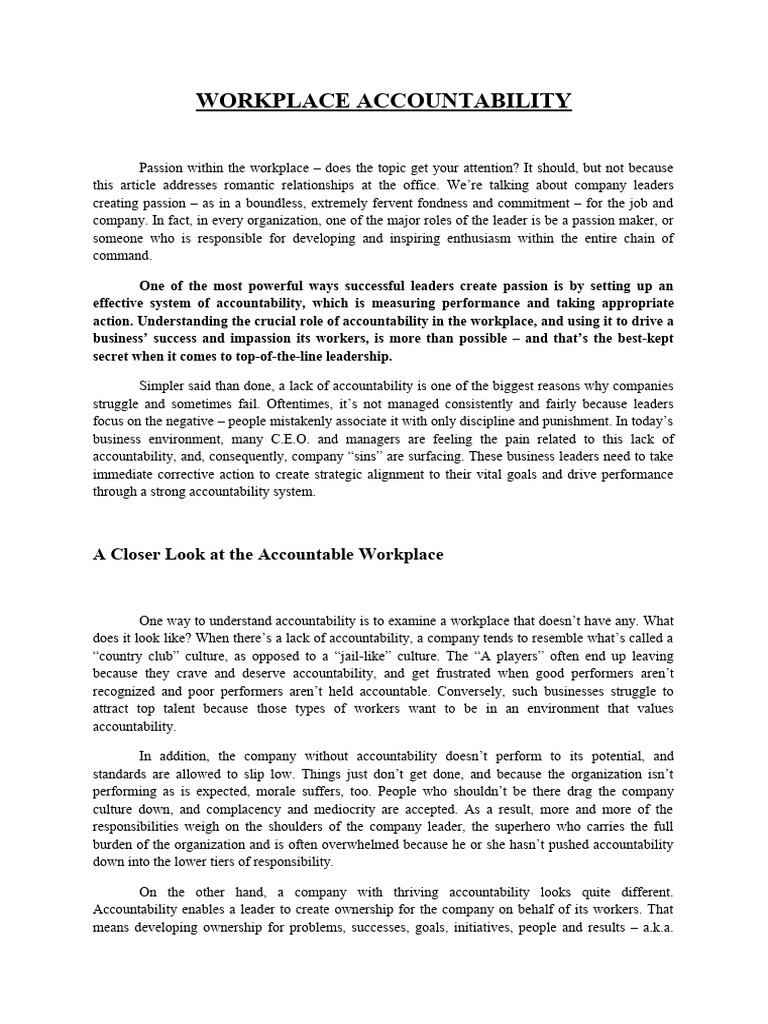 Boosting Workplace Passion through Accountability | PDF ...