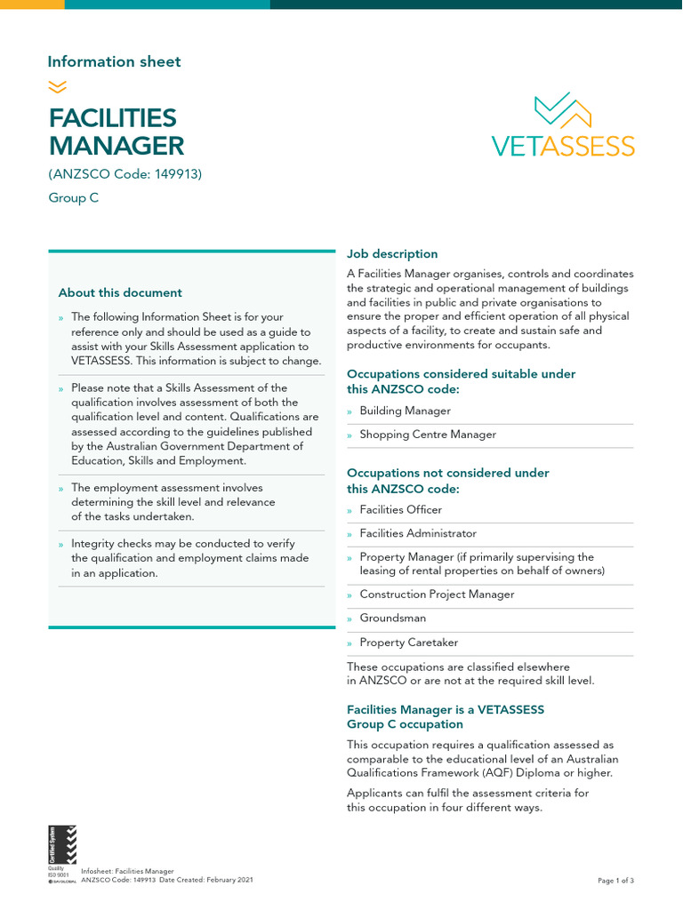 SRGO Infosheet - Facilities Manager | PDF | Employment | Outsourcing