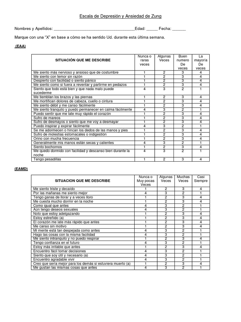 Escala de Depresión y Ansiedad de Zung | PDF