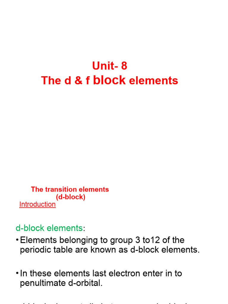 Understanding d & f Block Elements | PDF | Transition Metals | Atomic ...